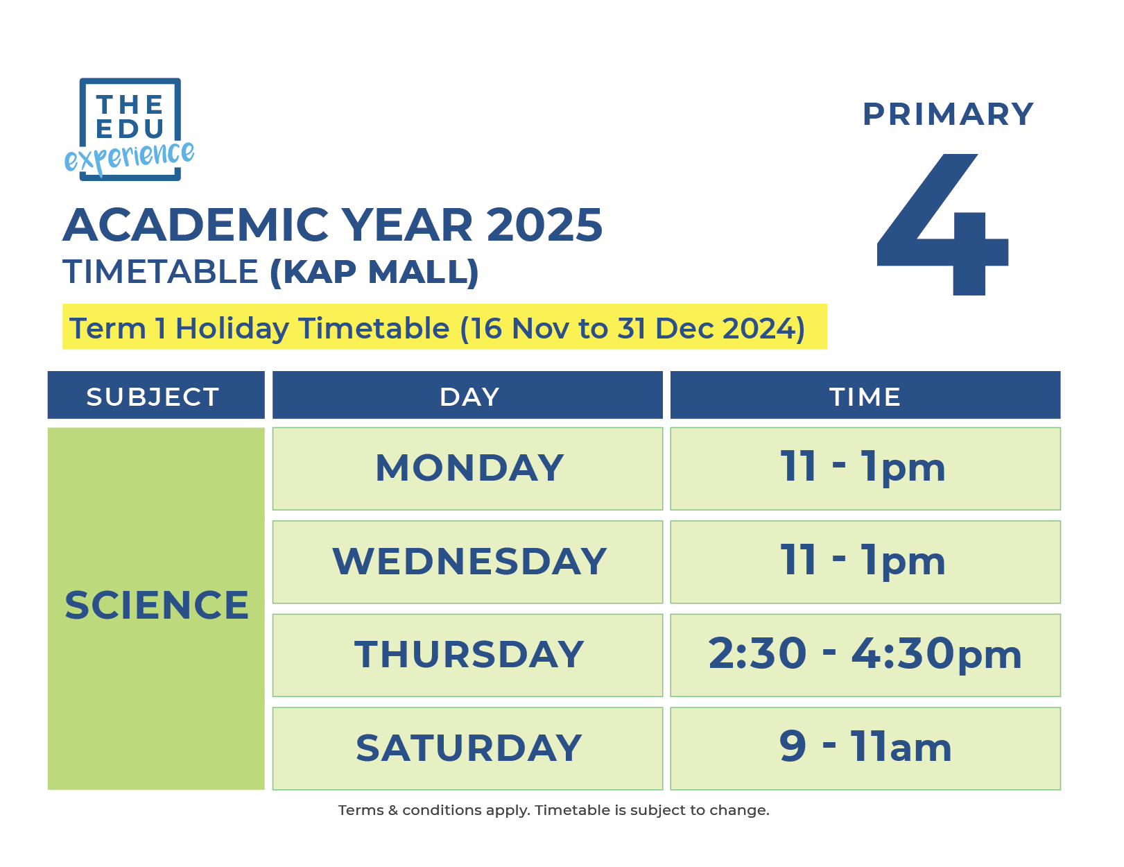 Class Schedule (KAP) - The Edu Experience